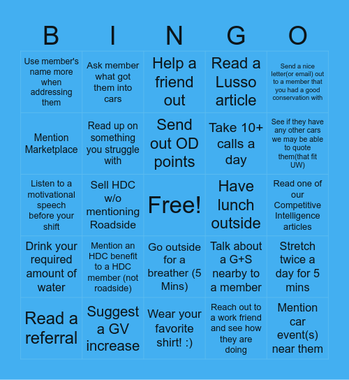 Private Client Service Bingo Card