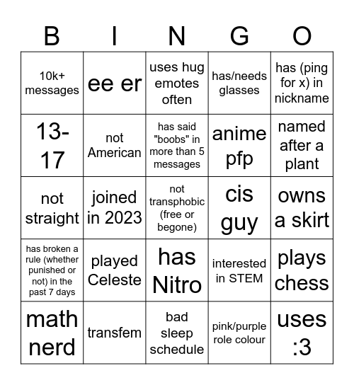 Clord General Member Bingo Card