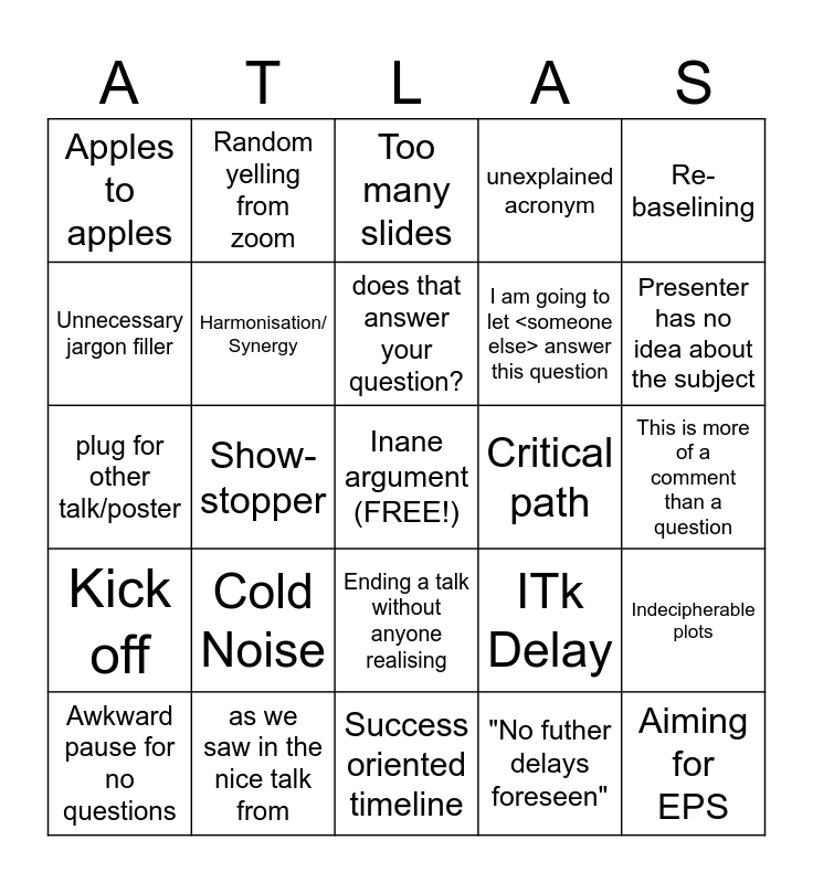 ATLAS Week Bingo Card