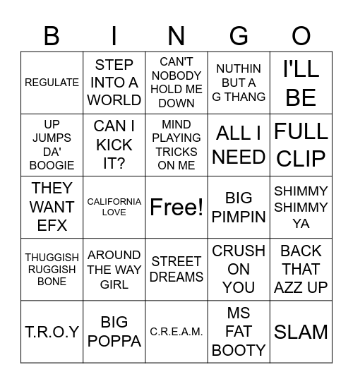 Round Three: Old School Hip Hop Bingo Card
