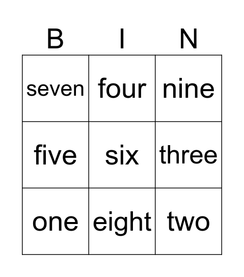 NUMBERS Bingo Card