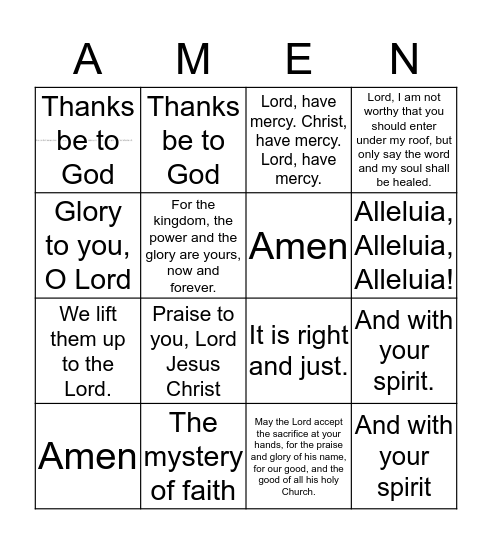 Mass Responses AMEN Bingo Card