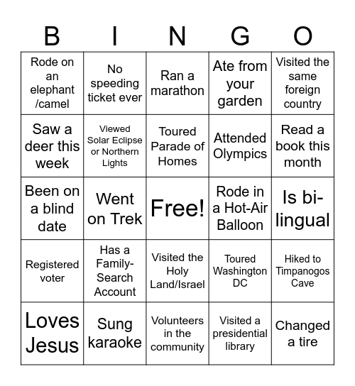 Mingle Bingo Card