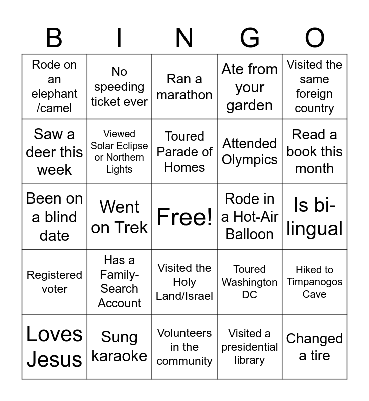 Mingle Bingo Card