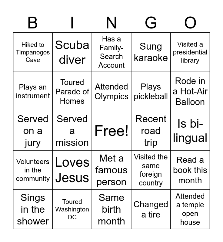 Mingle Bingo Card