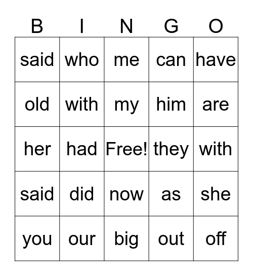 Magic word bingo 1 Bingo Card