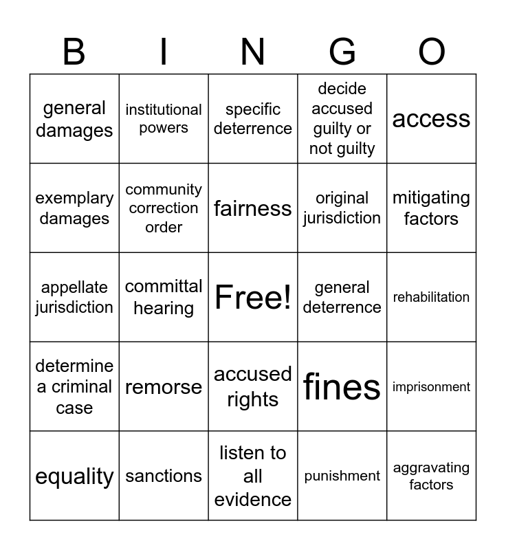 Legal Lingo Bingo Card