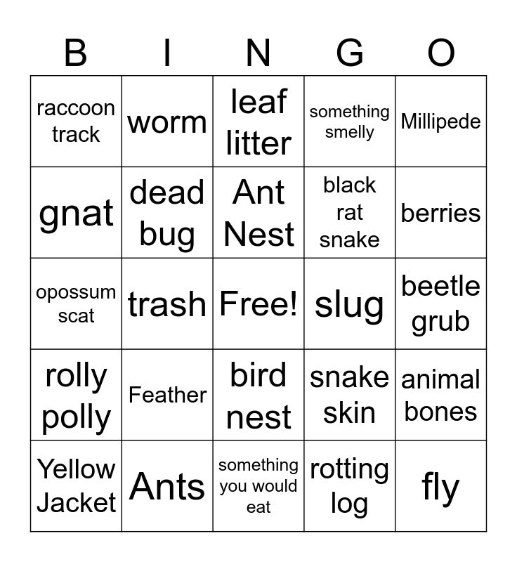 Scavenger Bingo Card