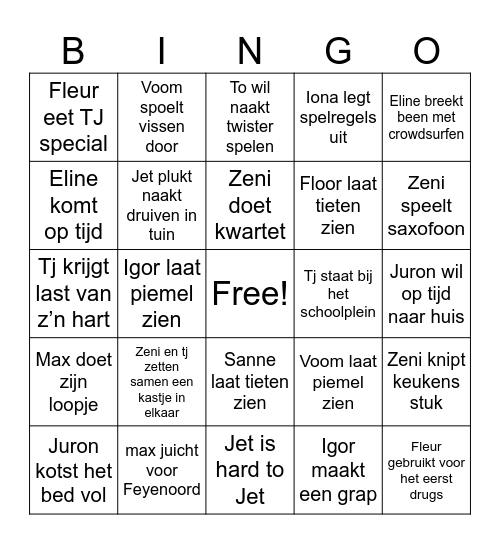 Gangbang Bingo Card