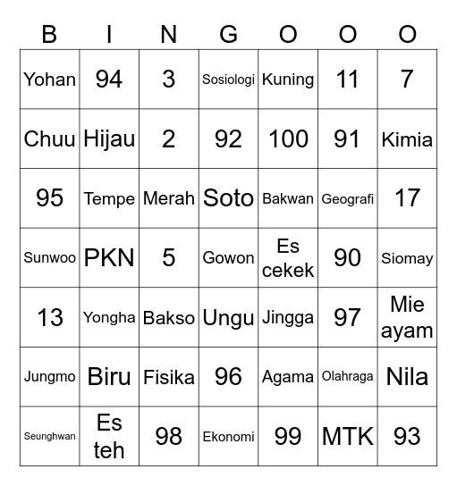 Untitled Bingo Card