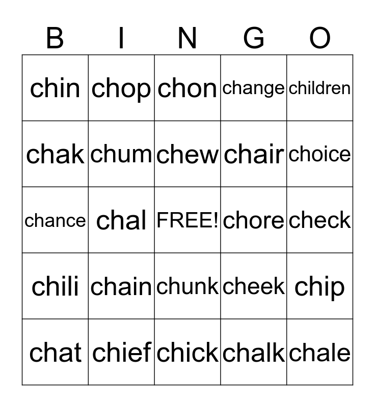 ch Bingo Card