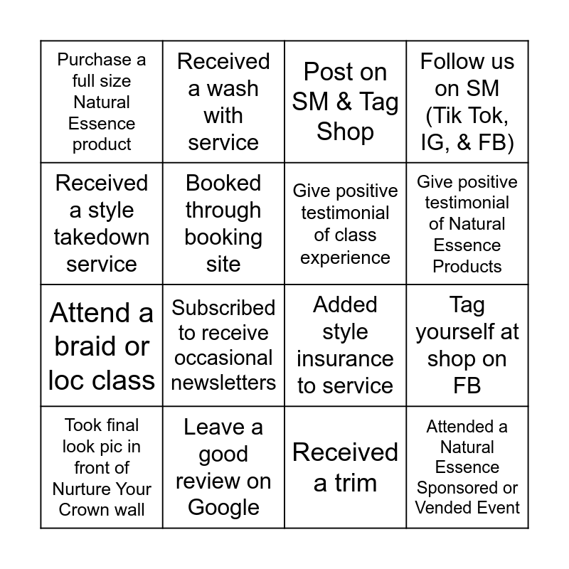 Catch These Hands Bingo Card