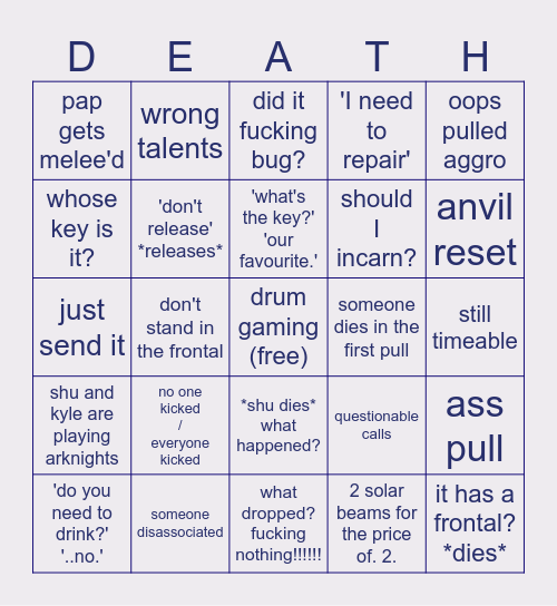 Mythic Gamers Bingo Card