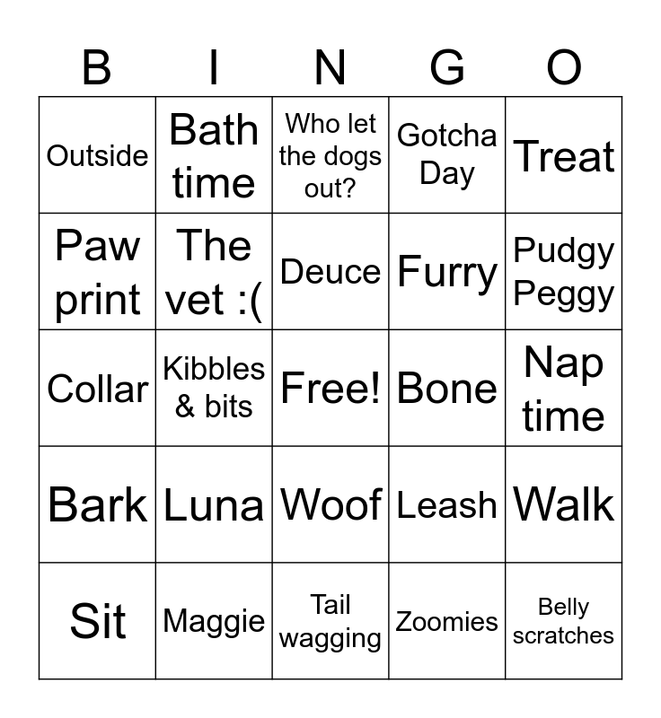 Gotcha Day Bingo Card