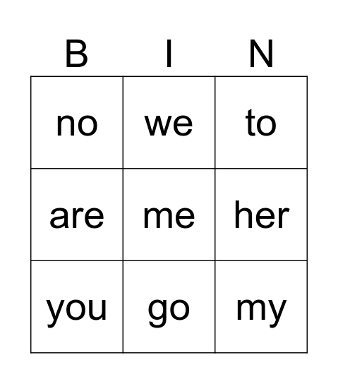 Reception Red Words Bingo Card