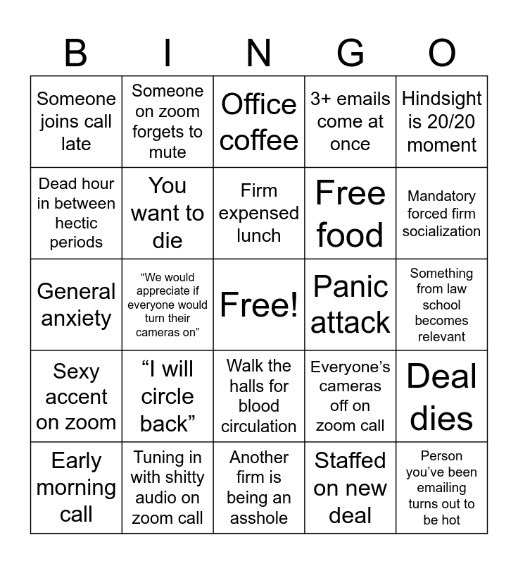 Law Firm Bingo Card