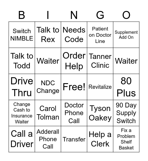 Technician Bingo Card