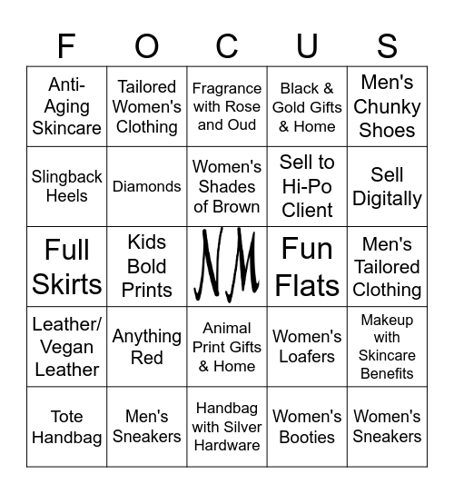 Full Price Selling Bingo Card