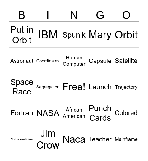 Hidden Figures Vocabulary Bingo Card
