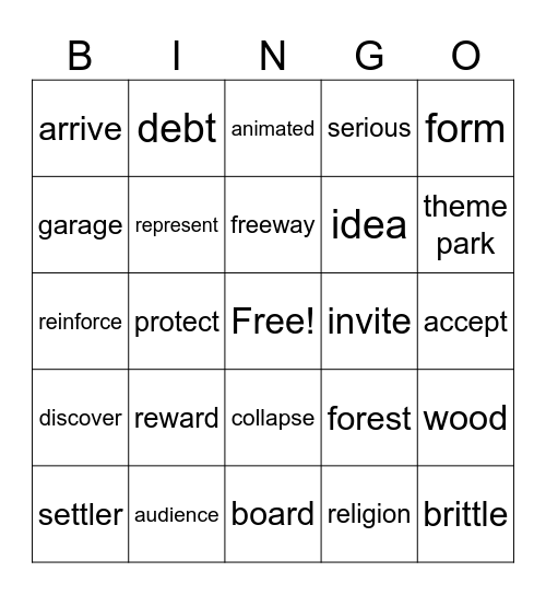 Wordsheet Bingo Card