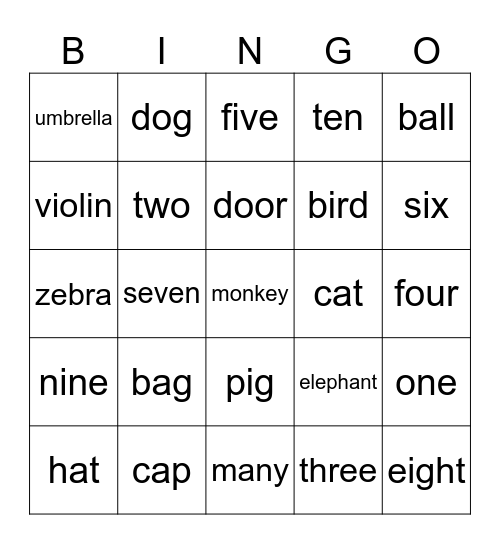 Basic Words Bingo Card