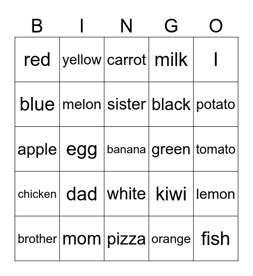 Basic Words2 Bingo Card