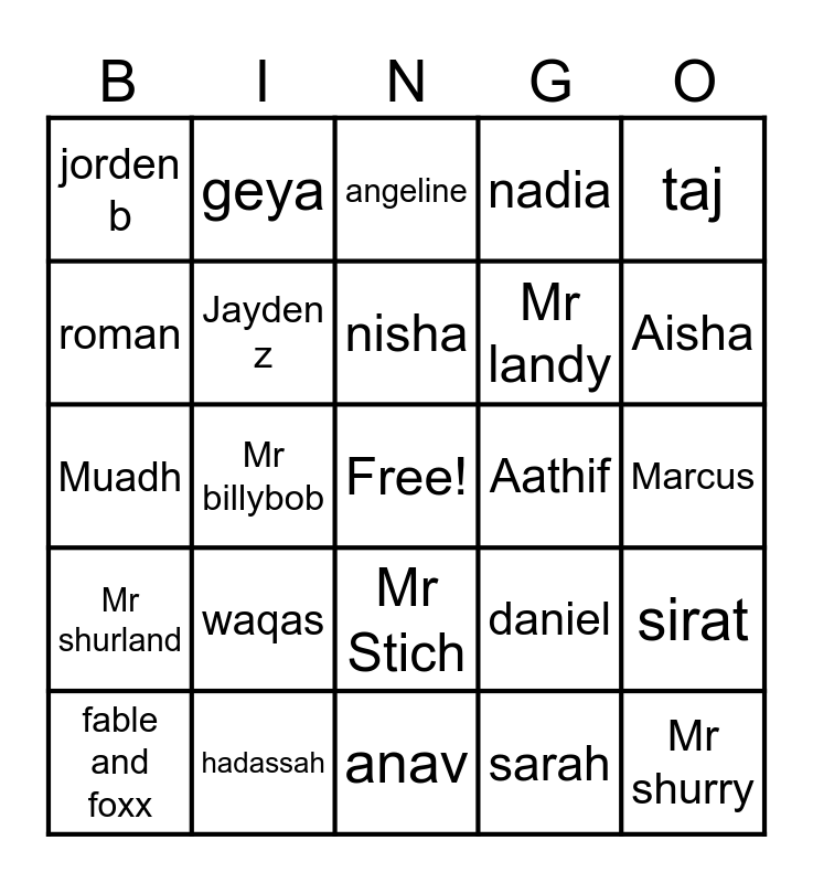 Guess what the class does Bingo Card