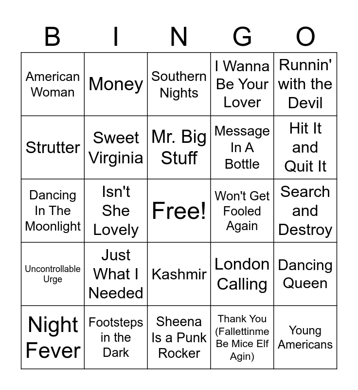 Benham BBS Round 1 Bingo Card