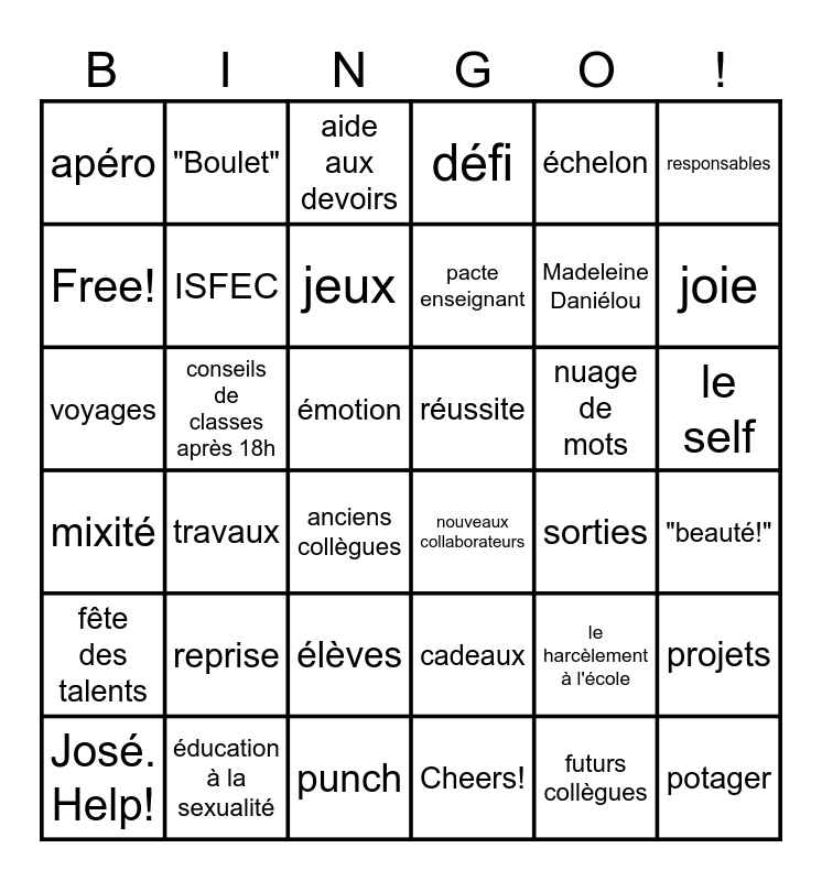 Journée pédagogique de fin d'année Bingo Card