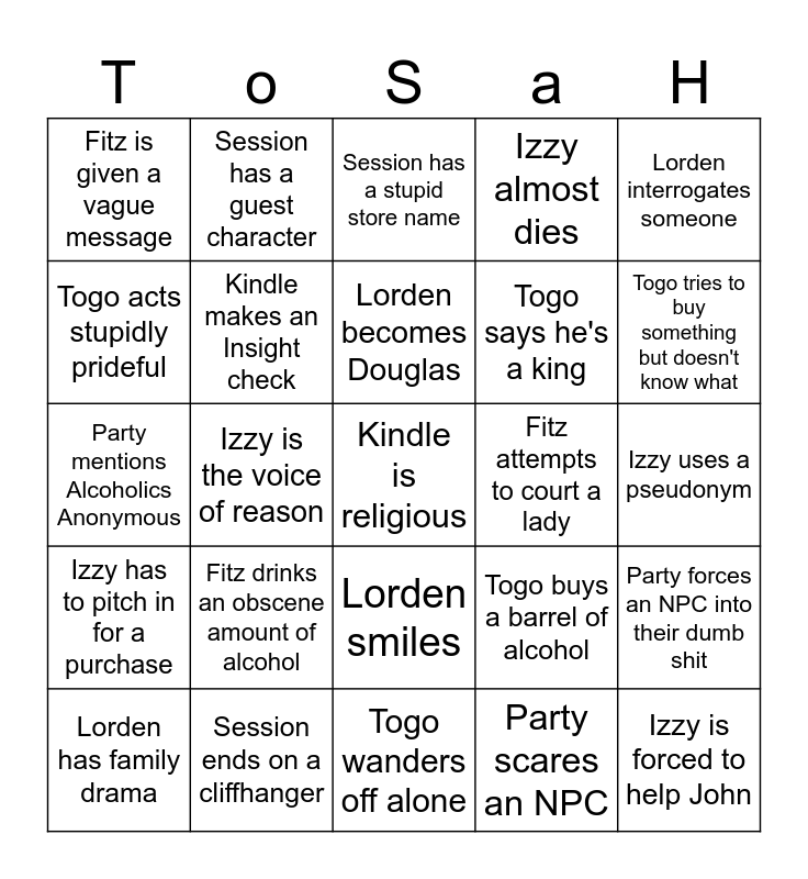 Tales of Shock and Horror Bingo Card