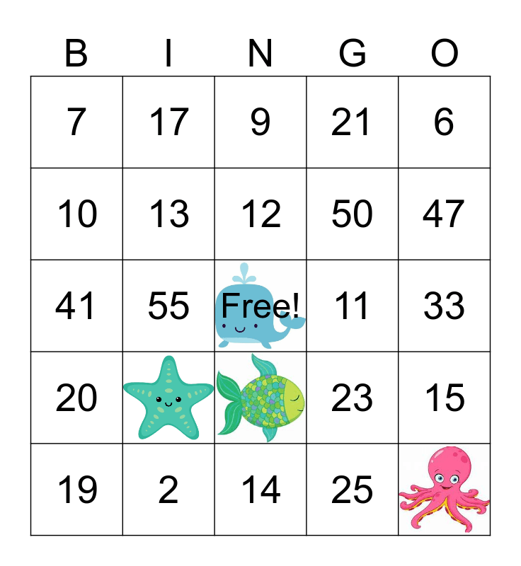 Sea World Math Bingo Card