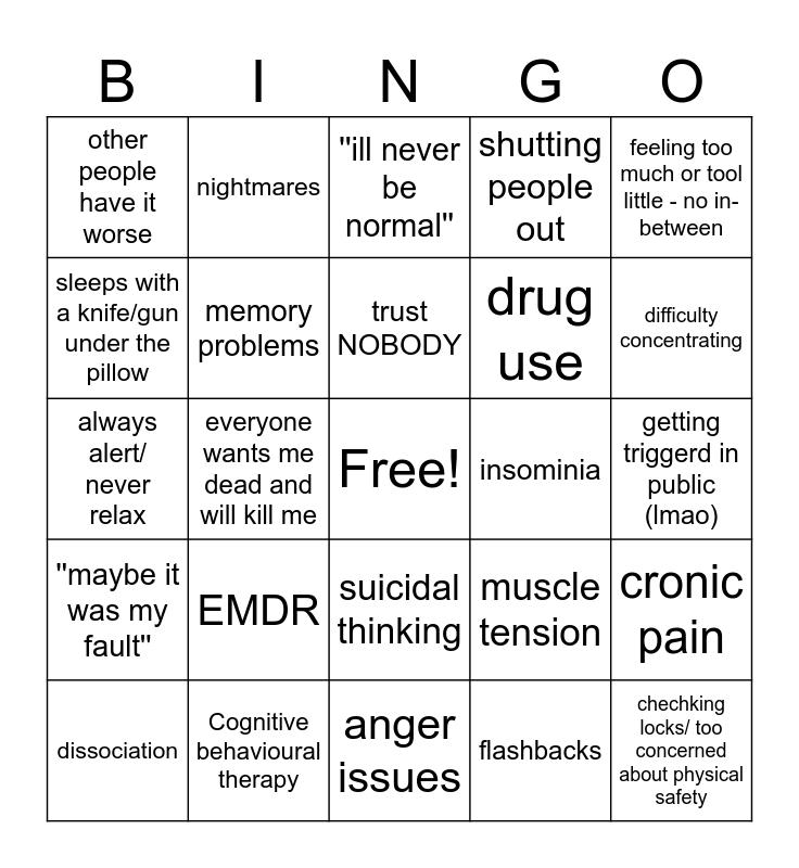 PTSD BINGO Card