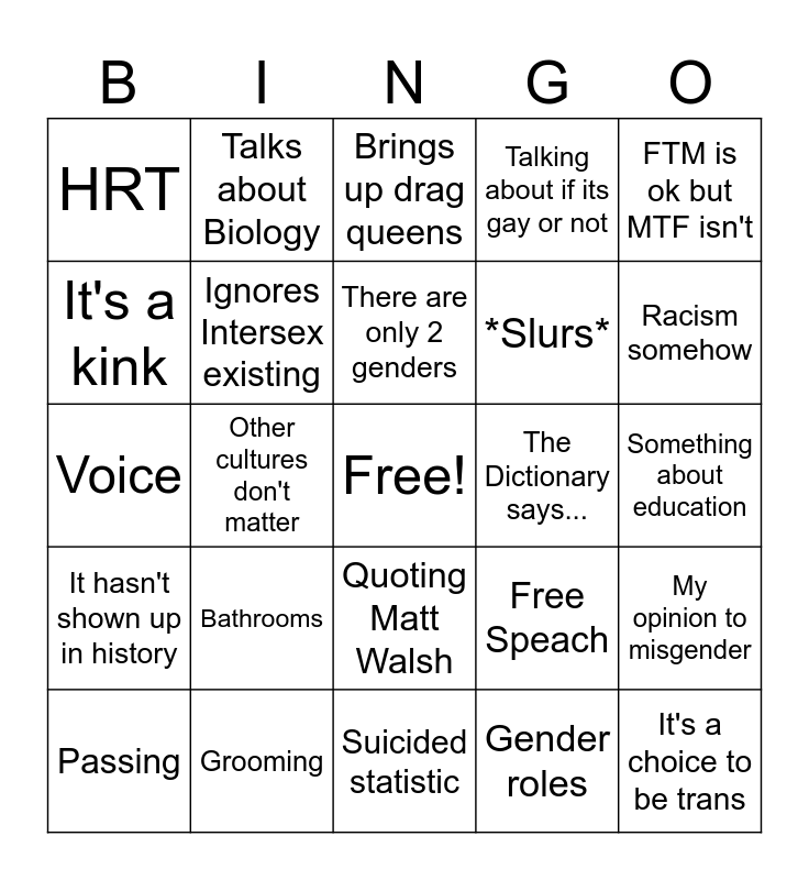 Trans Bingo Card