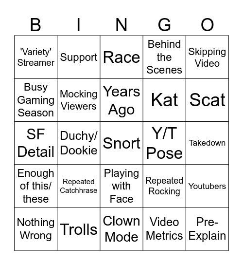 DSP Stream Bingo Card
