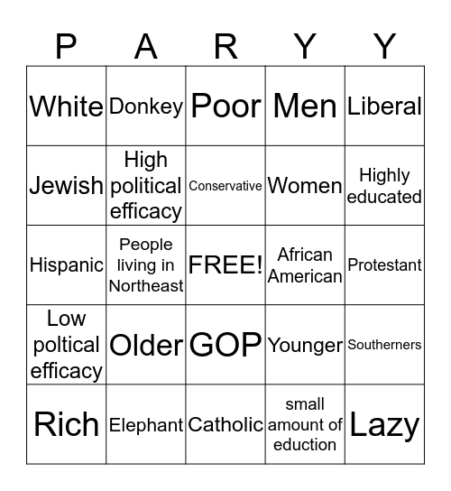 Voter Bingo Card