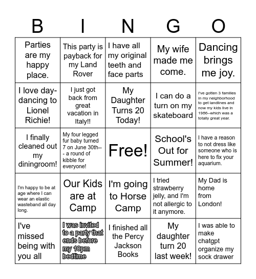 Bring Your Own Reason BINGO Card
