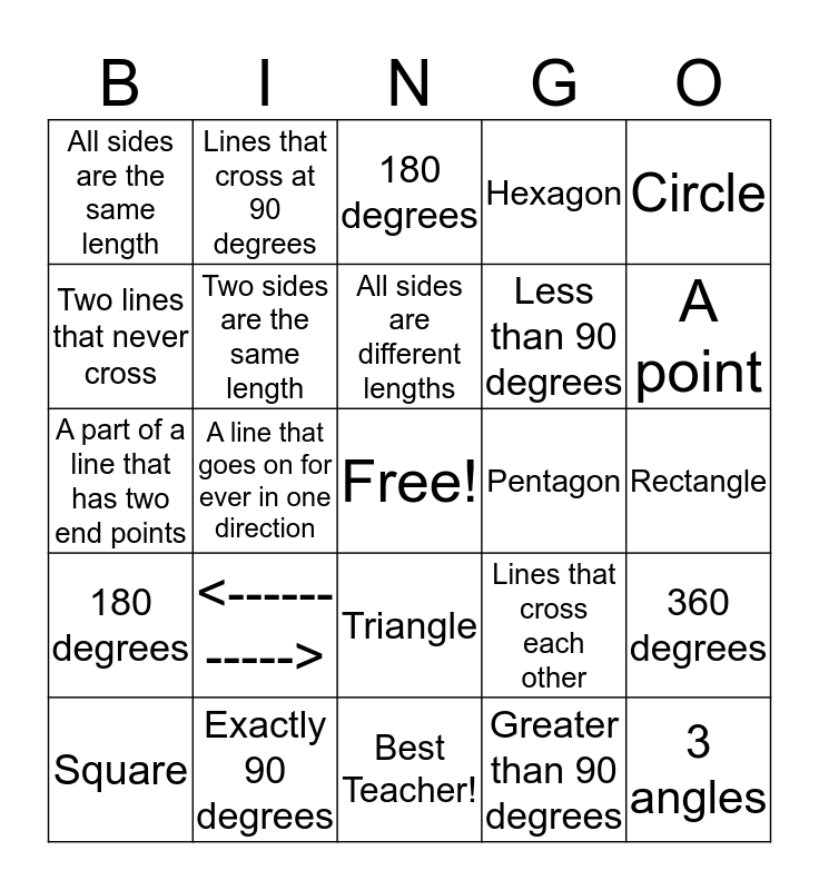 Geometry BINGO Card