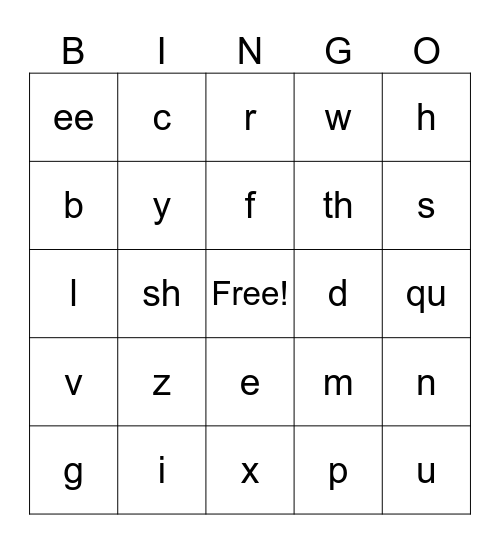 Phonogram Bingo Card