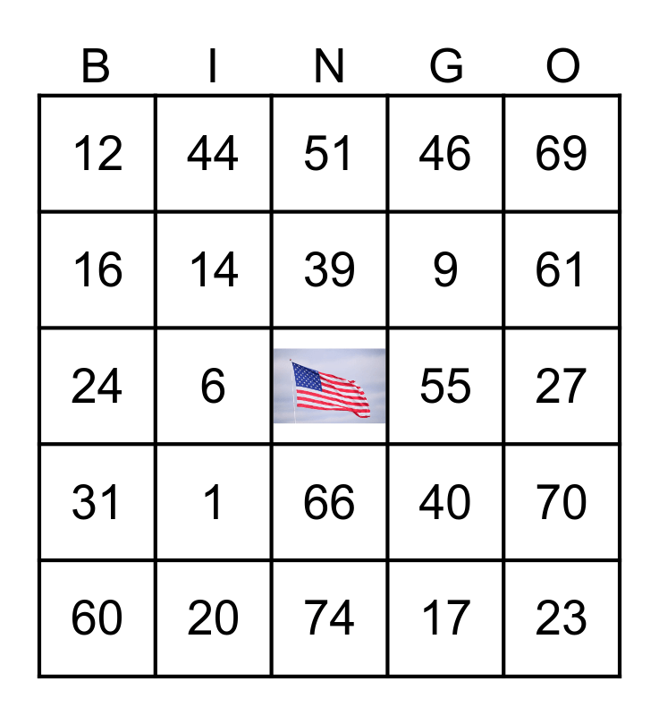 Patriotic Bingo Card