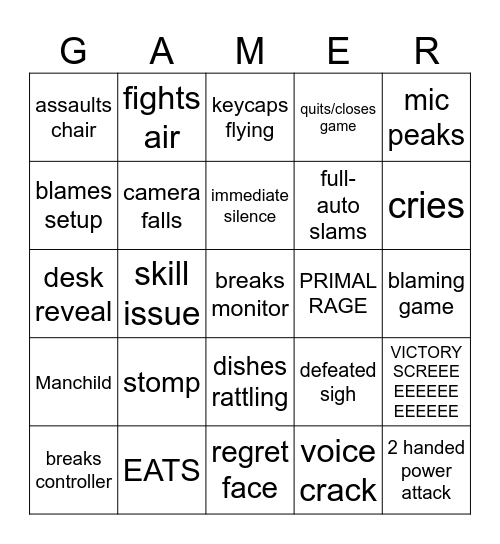 GAMER RAGE BINGO Card