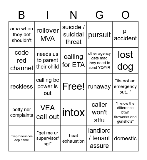DISPATCH Bingo Card