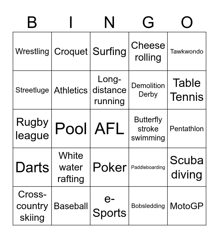 Sports Bingo Card