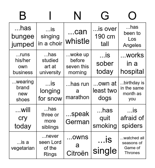 Find someone who... Bingo Card