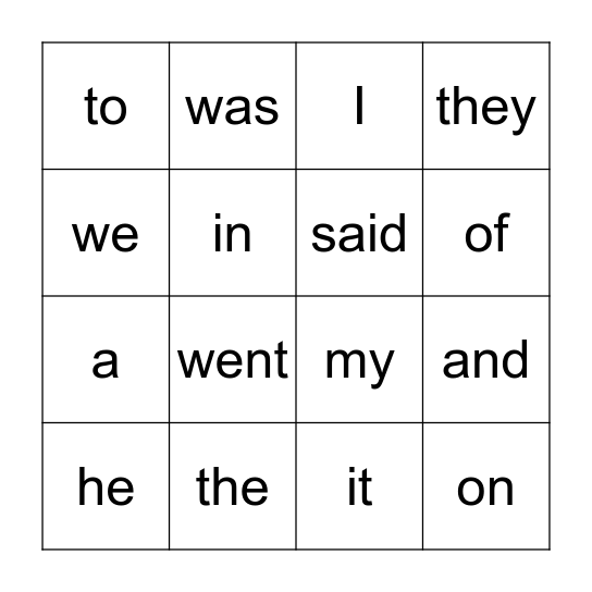 Oxford word bingo Card