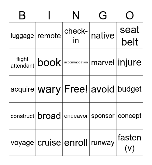 TOURISM Bingo Card