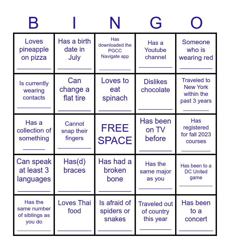 Rules: Find a different person for each box to get bingo! The person ...
