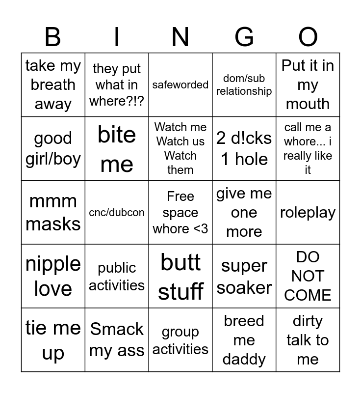 SMUT EDITION Bingo Card