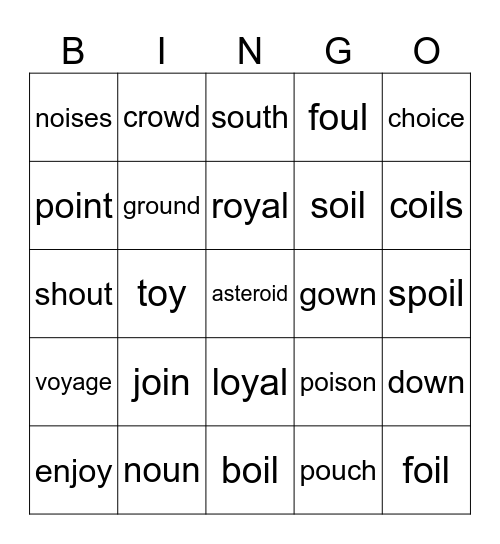 oi / oy words Bingo Card