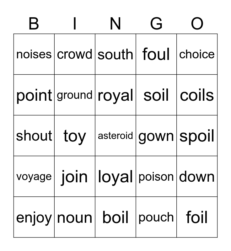 oi / oy words Bingo Card