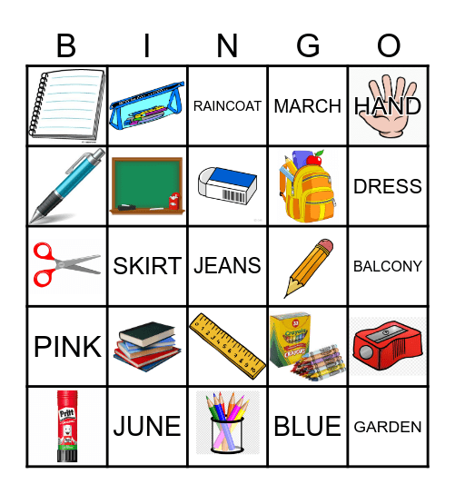 school objects Bingo Card